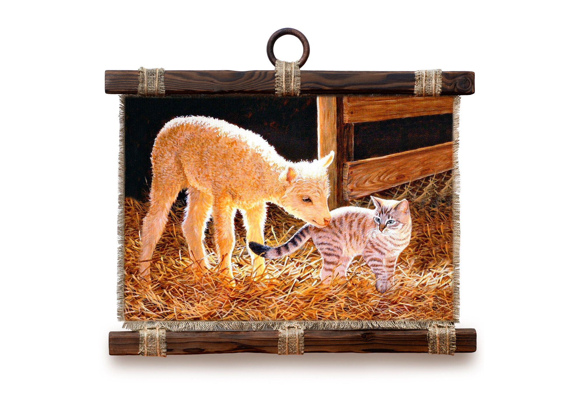 Панно ручной работы Универсальный свиток / Агнец и котенок, А4