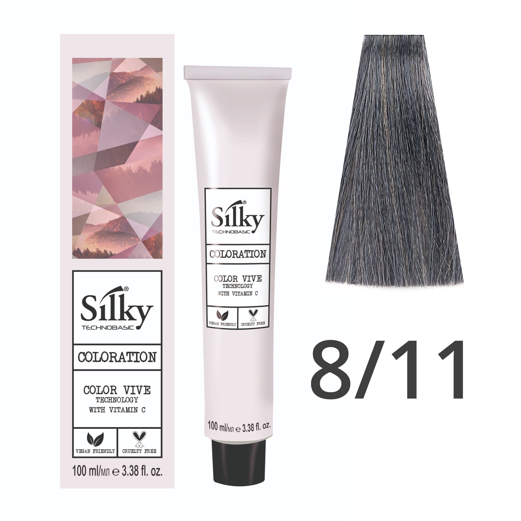 Краска для волос профессиональная Silky Color Vive/Ultralift 8/11 Светлый русый Пепельный интенсивный, 100 мл