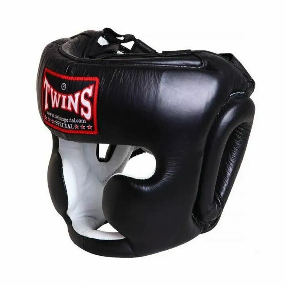 Шлем боксерский Twins head protection hgl-3, размер M _ черный / натуральная кожа / для тренировок _ тайского бокса