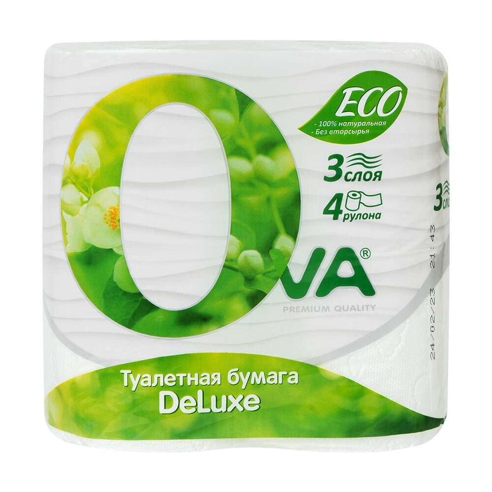Туалетная бумага Deluxe OVA, без запаха, 3-х слойная, 4 рулона