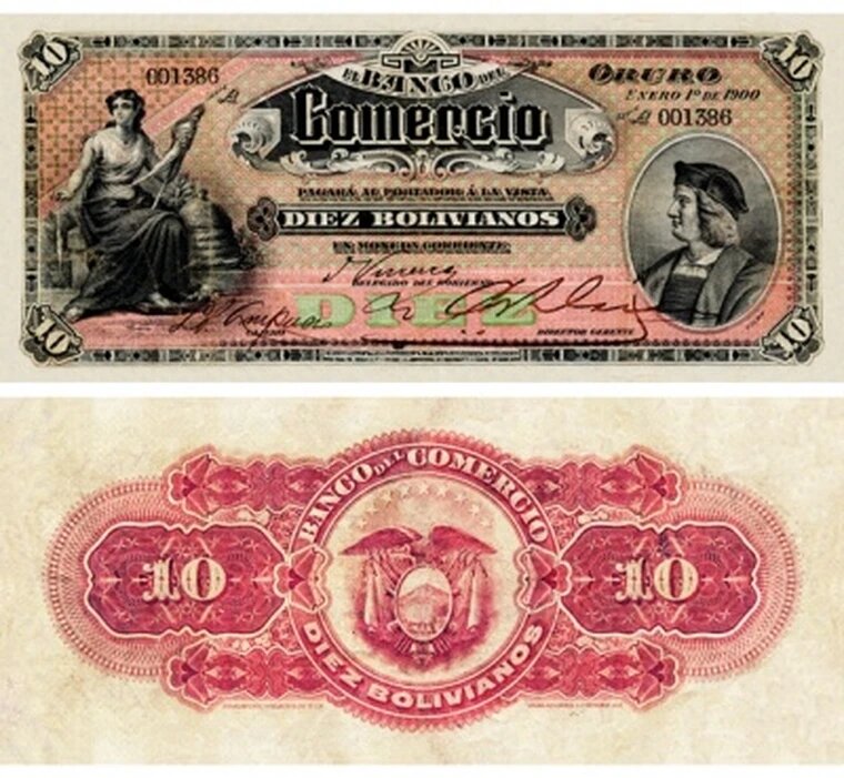 Боливия 10 боливиано 1900 года, сувенирная копия, банкноты и купюры редкие коллекционные