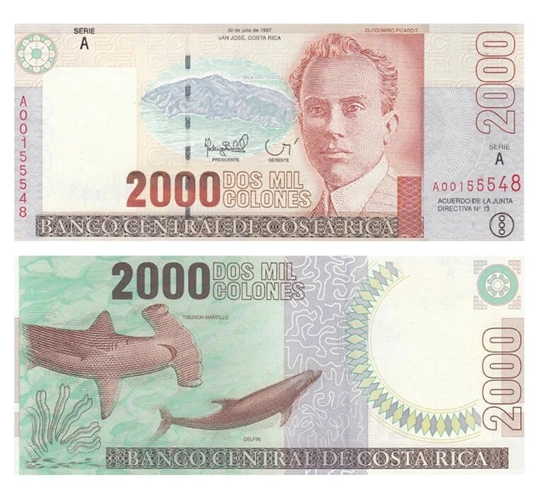 2000 колонов 1997 Коста-Рика, сувенирная копия, банкноты и купюры редкие коллекционные