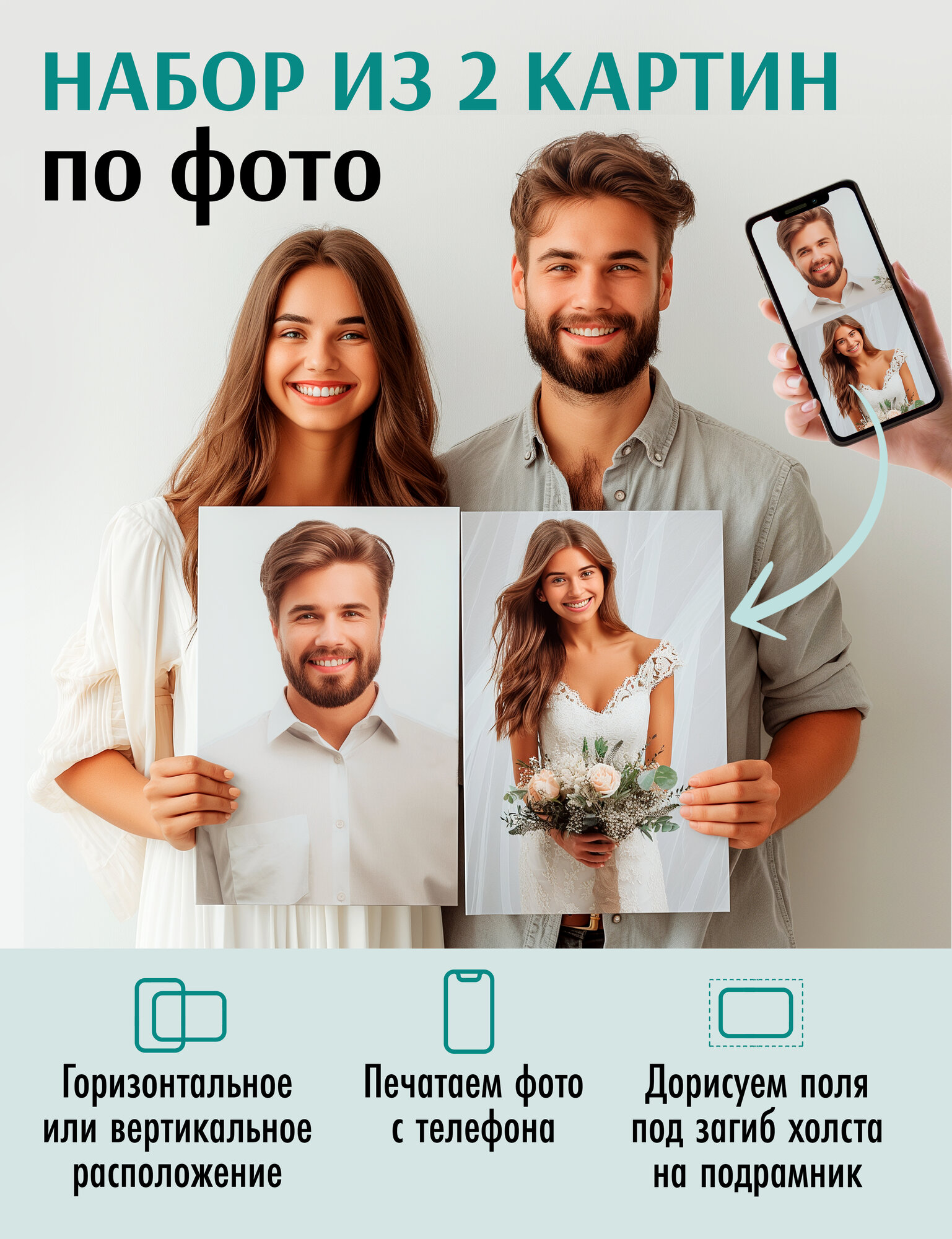 Картина по фото / портрет на холсте / фото на холсте 2 шт 30Х40 см KКК2-3040