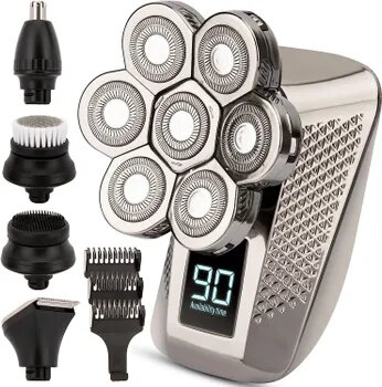 Мужская бритва для бритья "Лысый", электрическая головка с цифровым дисплеем и семью лезвиями, перезаряжаемая "пять в одном"