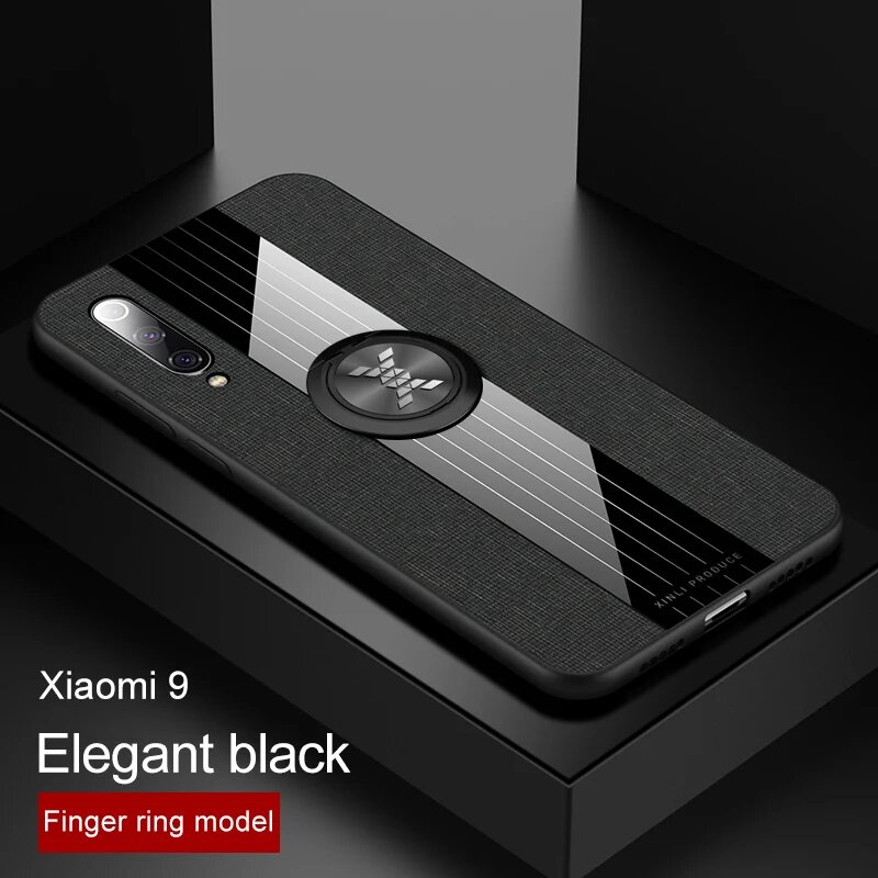 Чехол для Xiaomi Mi 9, черный с кольцом-подставкой