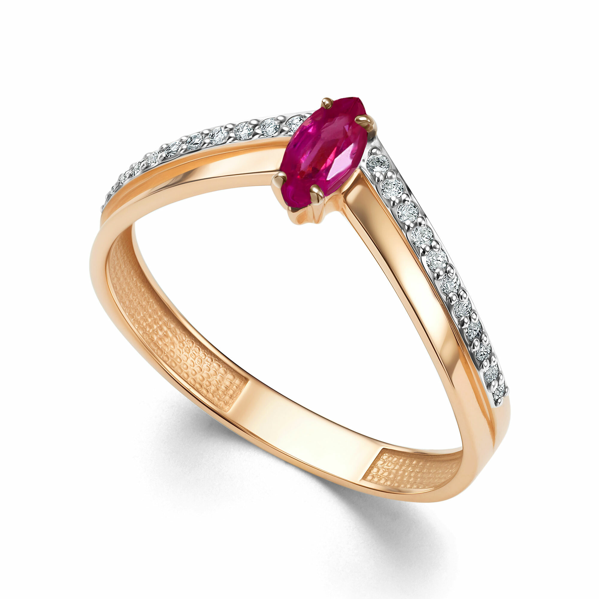 Кольцо, красное золото, 585 проба, бриллиант, рубин