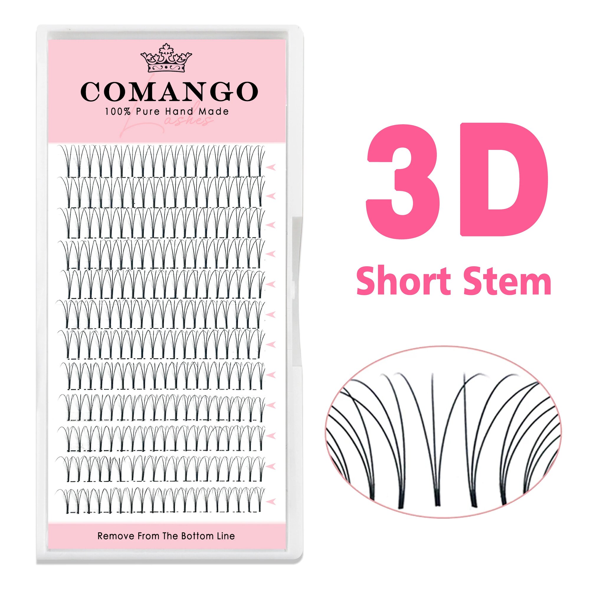 Команго 3D ресницы D-изгиб, 15 мм, 0.10 мм, short stem