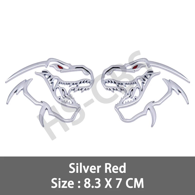 2 шт. металлический полый стильный значок тираннозавр рекс Тотем эмблема головы Silver Red Eye