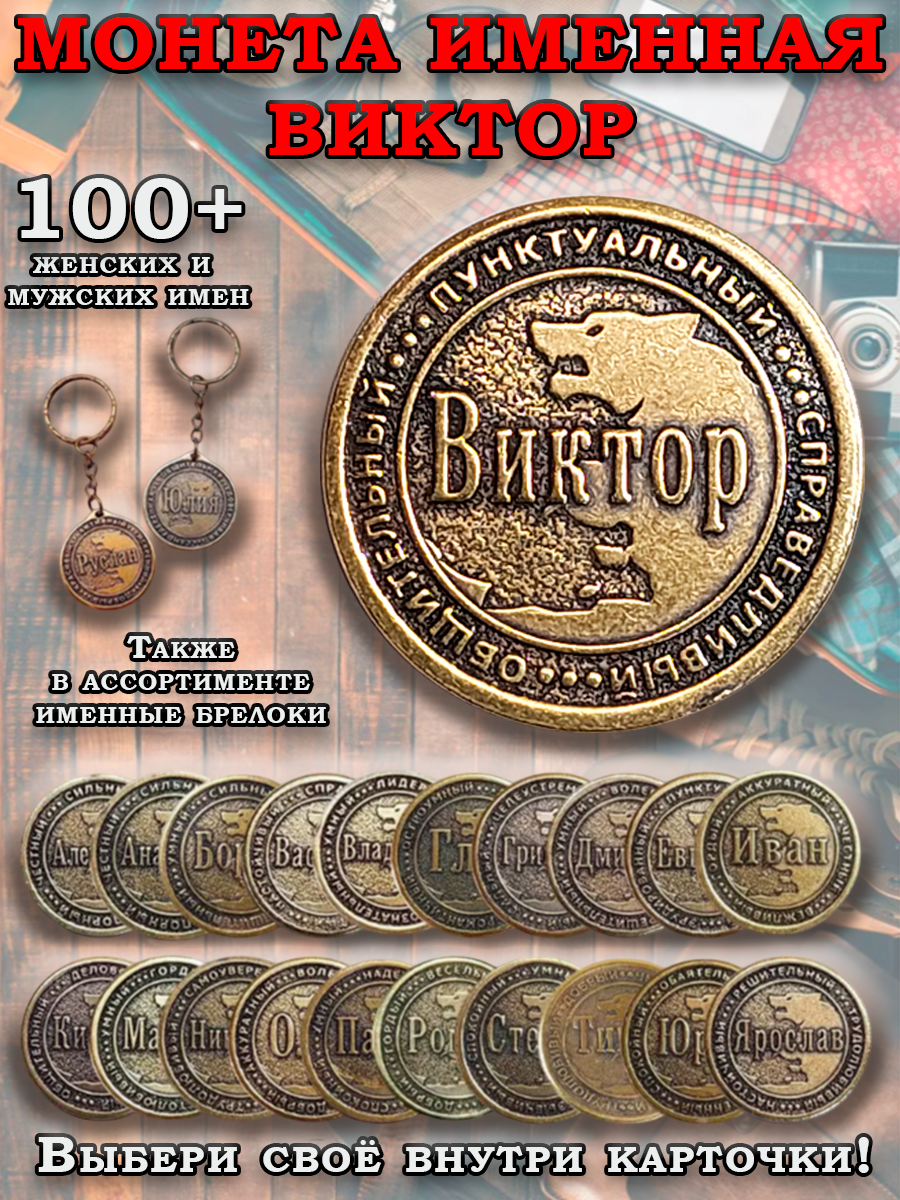 Монета талисман именная сувенир оберег латунь Виктор Витя