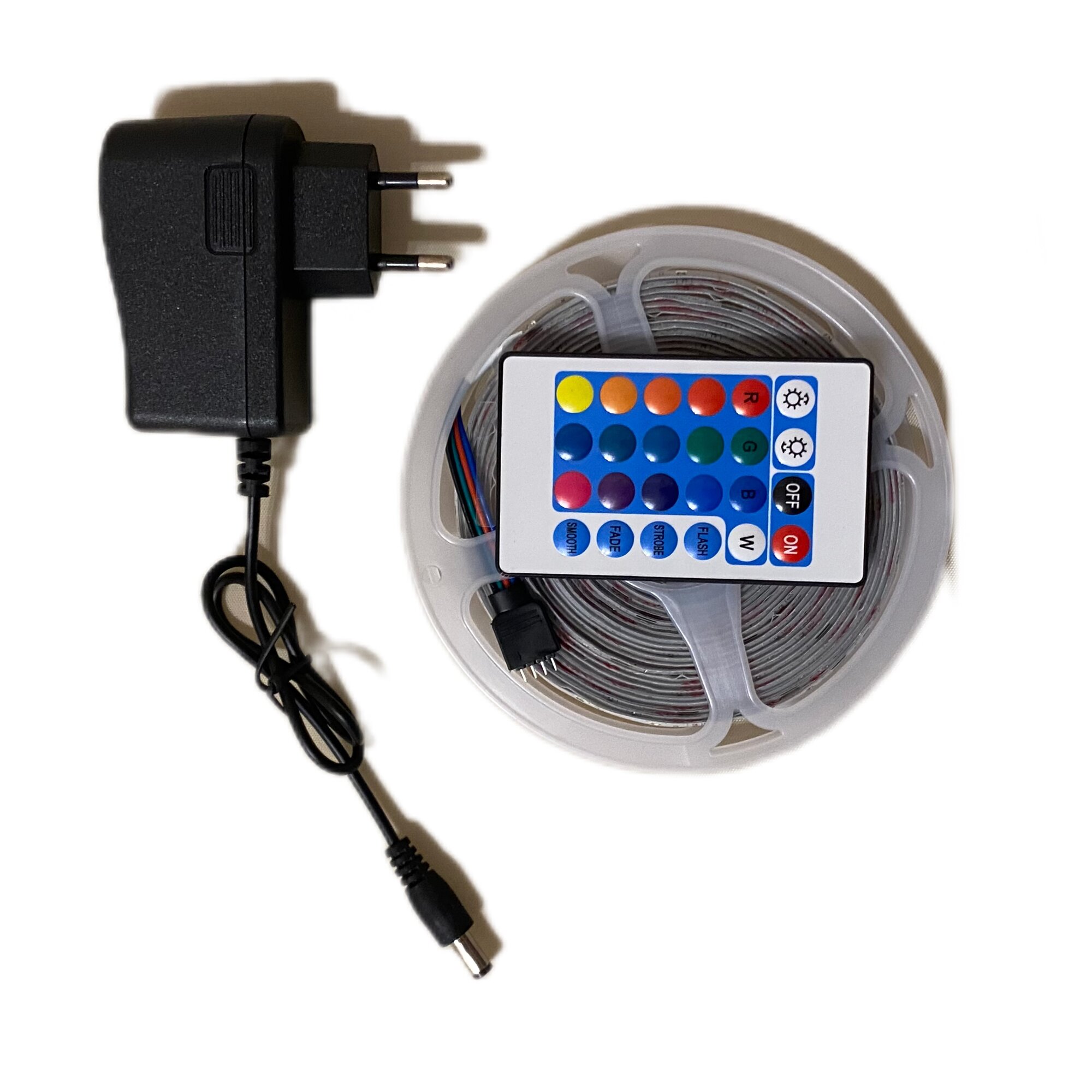 Светодиодная многоцветная RGB LED лента, гирлянда, 5 метров, IP65, с пультом ДУ, с блоком питания, экономная