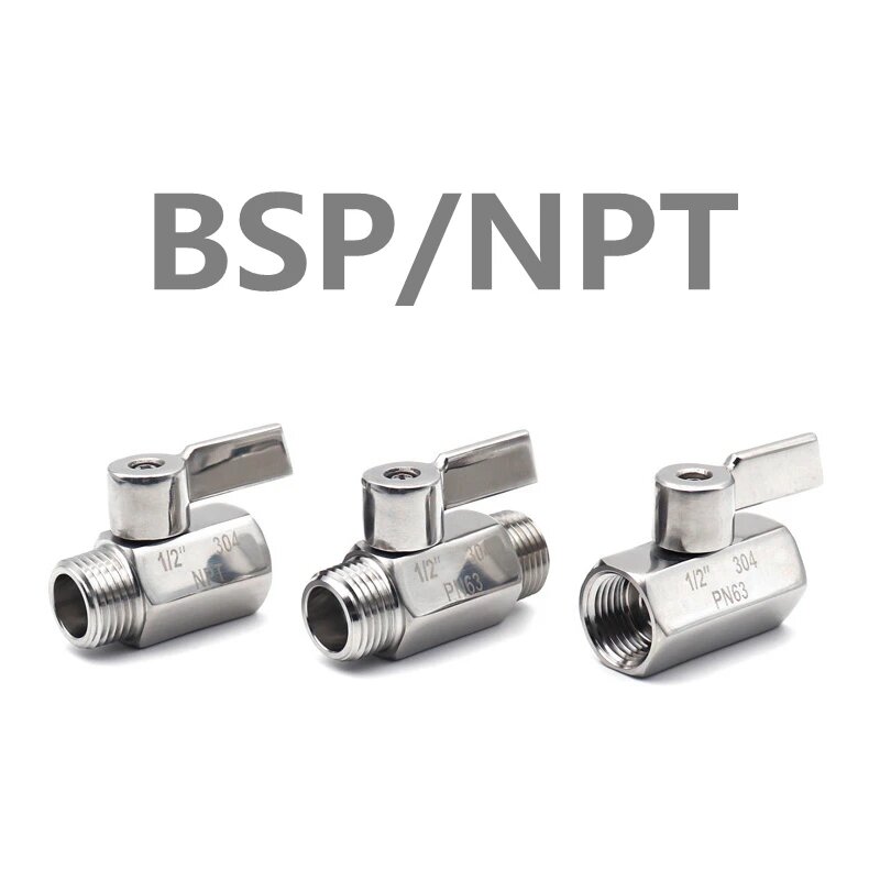 Мини-шаровой кран из нержавеющей стали 304 1/8 1/4 3/8 1/2 3/4 BSP NPT 3/8", Male x Female, BSP