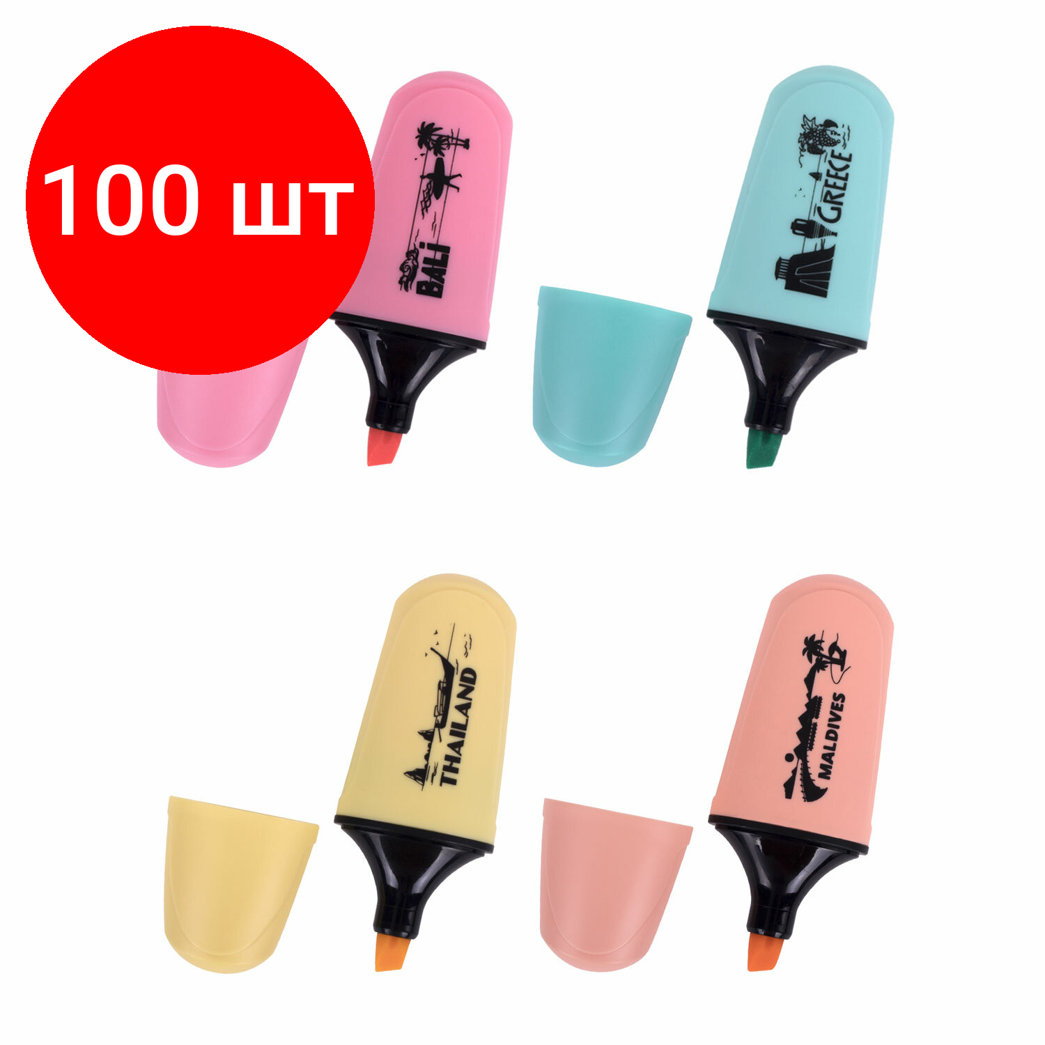 Комплект 100 шт, Текстовыделитель мини BRAUBERG "PASTEL Mini", ассорти В пластиковой банке, линия 1-5 мм, 152432