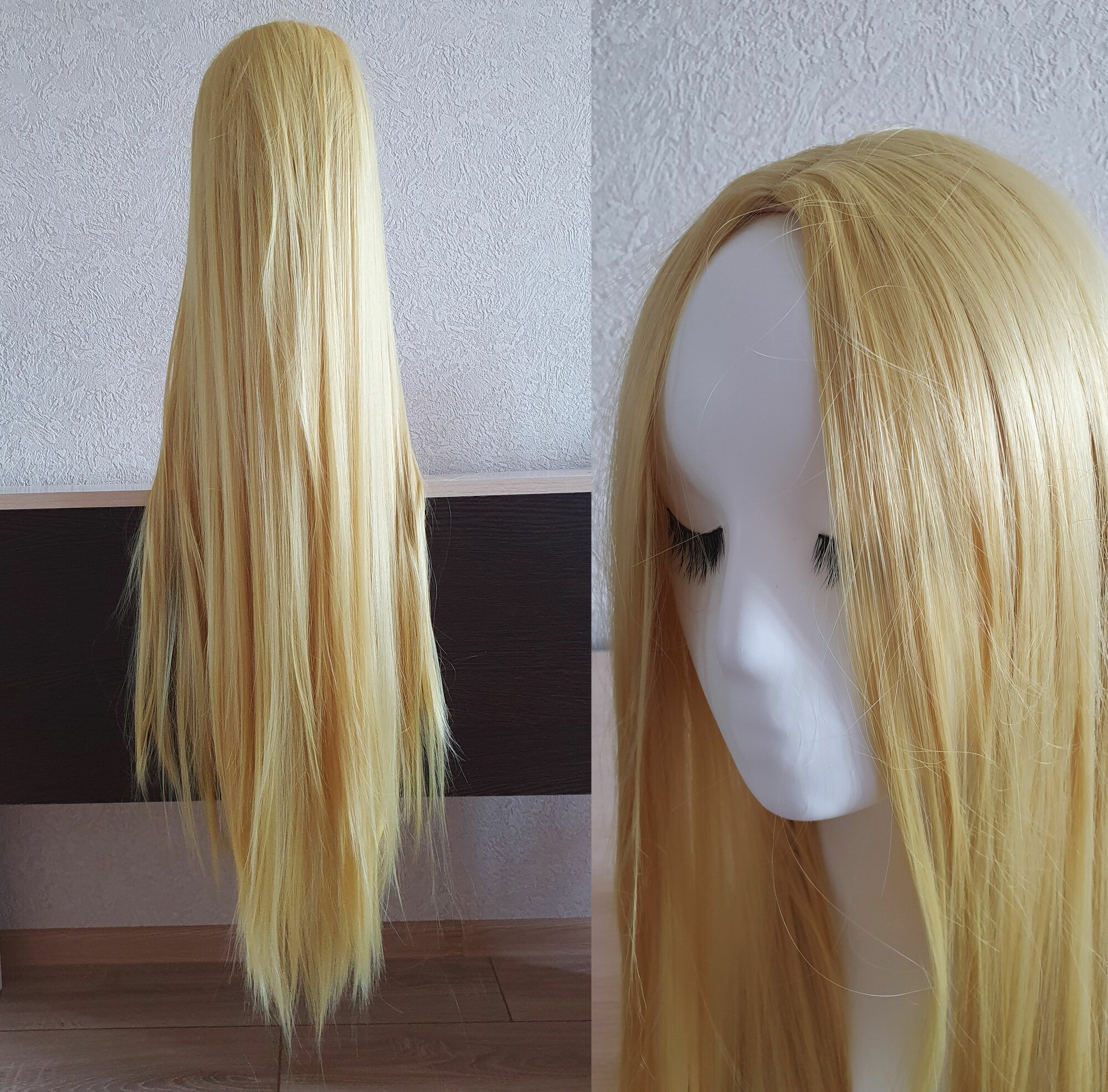 Длинный (95-100 см) парик без челки, цвет - блондин (блонд) для косплея аниме