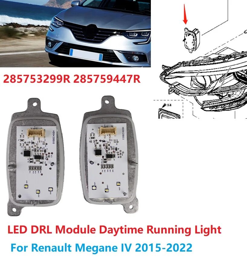 1 пара передних фар, модуль DRL, светодиодный блок управления дневными ходовыми огнями для Renault Megane IV 2015-2022 285753299 Р 285759447 Р