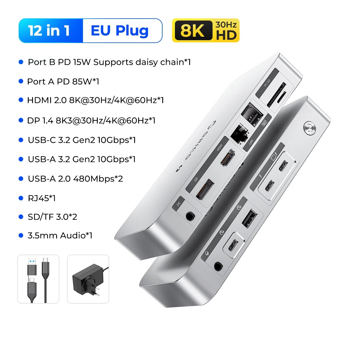 ORICO Thunderbolt 4 Док-станция 12 в 1 Silver EU Plug