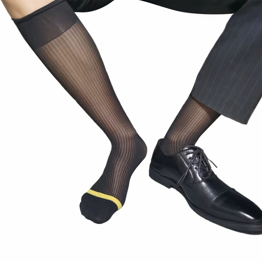 Мужские деловые нейлоновые вечерние чулки в тонкую полоску-Золотые линии и черные тонкие полоски