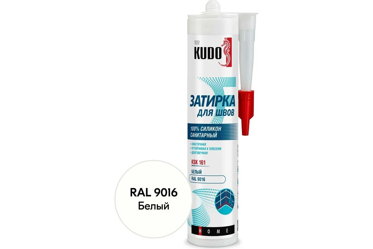 KUDO Герметик-затирка для швов HOMEсиликоновый санитарный, белый RAL 9016 KSK-161