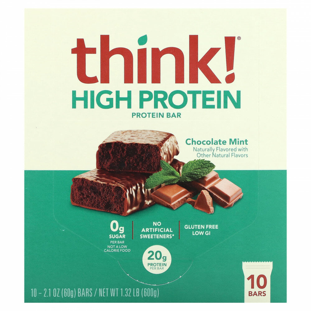 Think , высокопротеиновые батончики, Girl Scouts Thin Mints™, 10 батончиков, 60 г (2,1 унции) каждый
