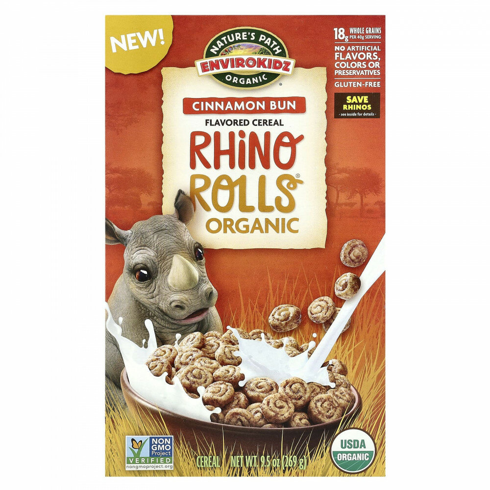 Nature's Path, EnviroKidz, органические хлопья Rhino Rolls®, булочка с корицей, 269 г (9,5 унции)