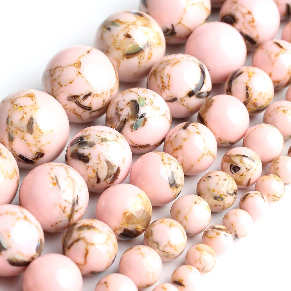 Бусины розовые shell howlite, 6 мм, 61 шт.