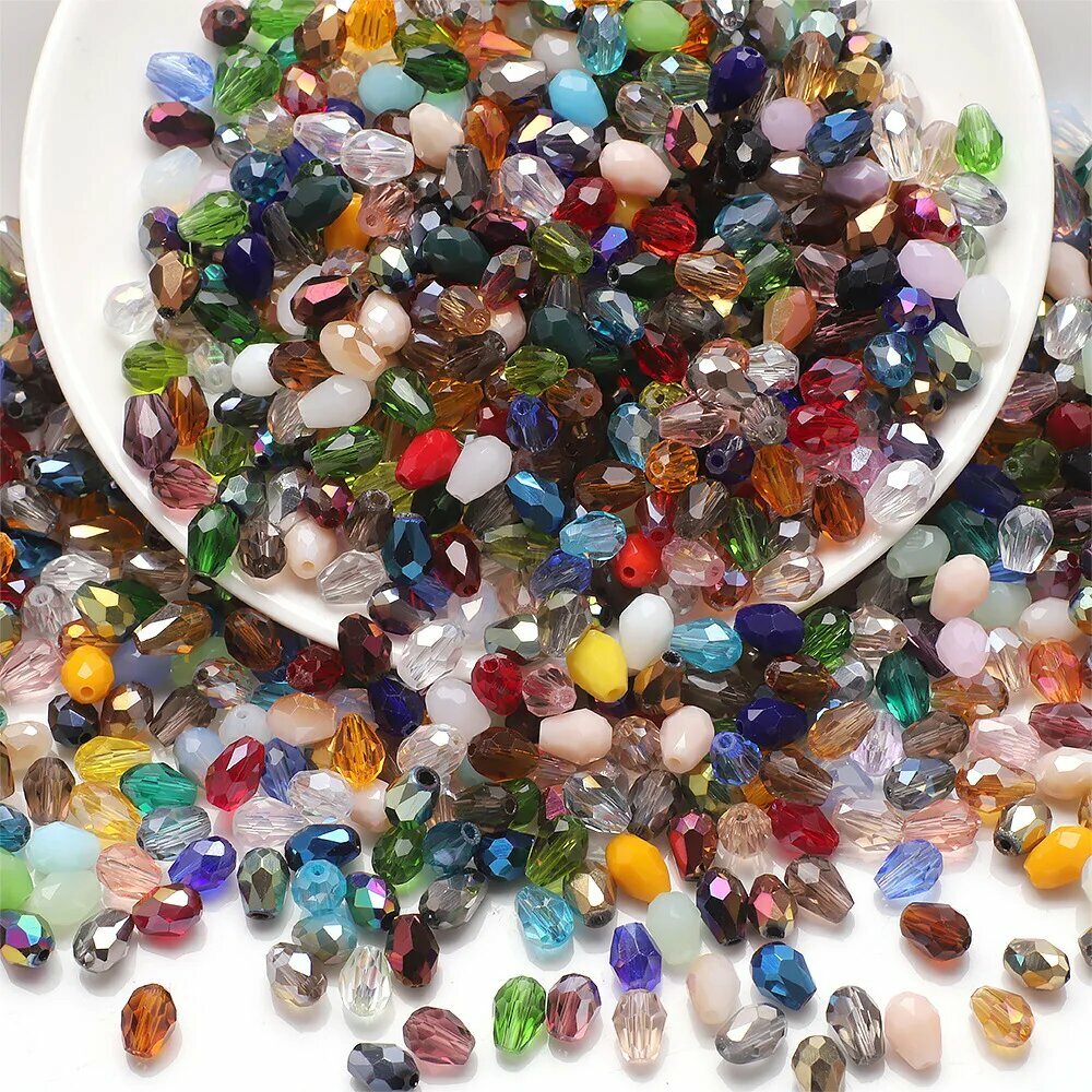 Бусины хрустальные граненые, mixed color, 6х8 мм