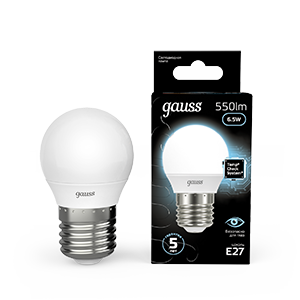 Лампа светодиодная Gauss Black Шар, 6.5W, 550lm, 4100K, цоколь E27, LED