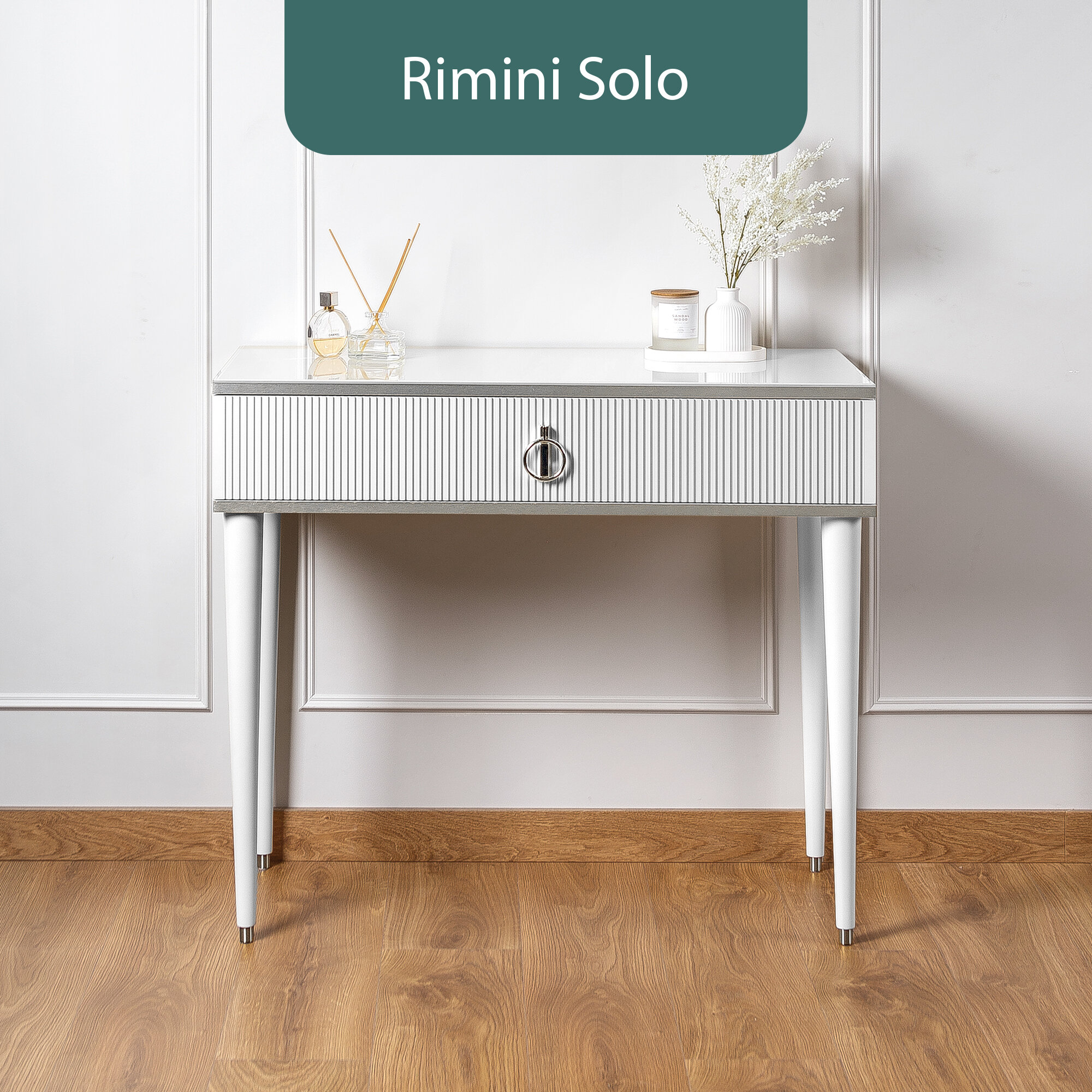 Стол туалетный узкий Rimini Solo. Белый/серебро