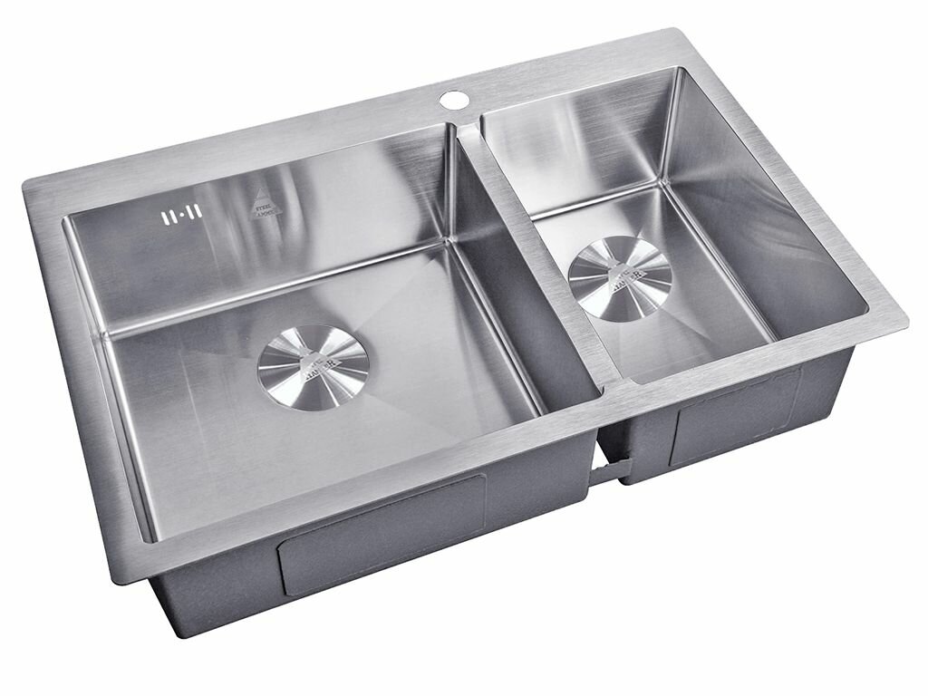 Мойка кухонная ZorG SH 78-2-51-L две чаши, с накладками, интегрированная / врезная / подстольная, матовая нержавеющая сталь