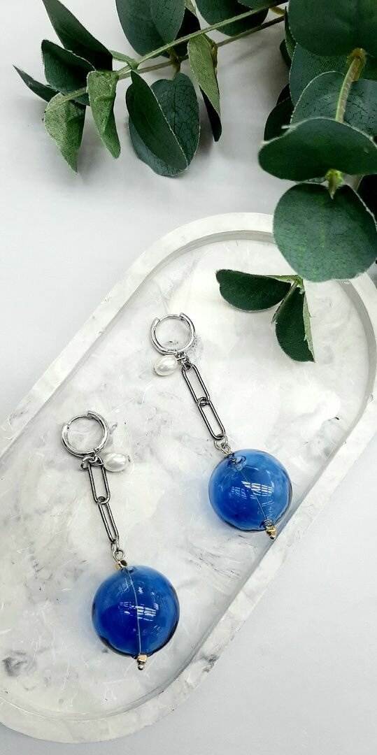 Серьги P.J. MURANO, размер 90 мм, золотой, белый, синий, серебряный — фото 1