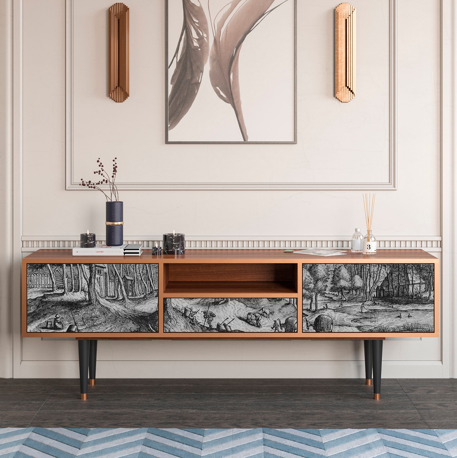 ТВ-Тумба - STORYZ - T6 Rusticorum by Pieter Breugel, Размер - 170 x 69 x 41 см, Цвет корпуса - , Орех