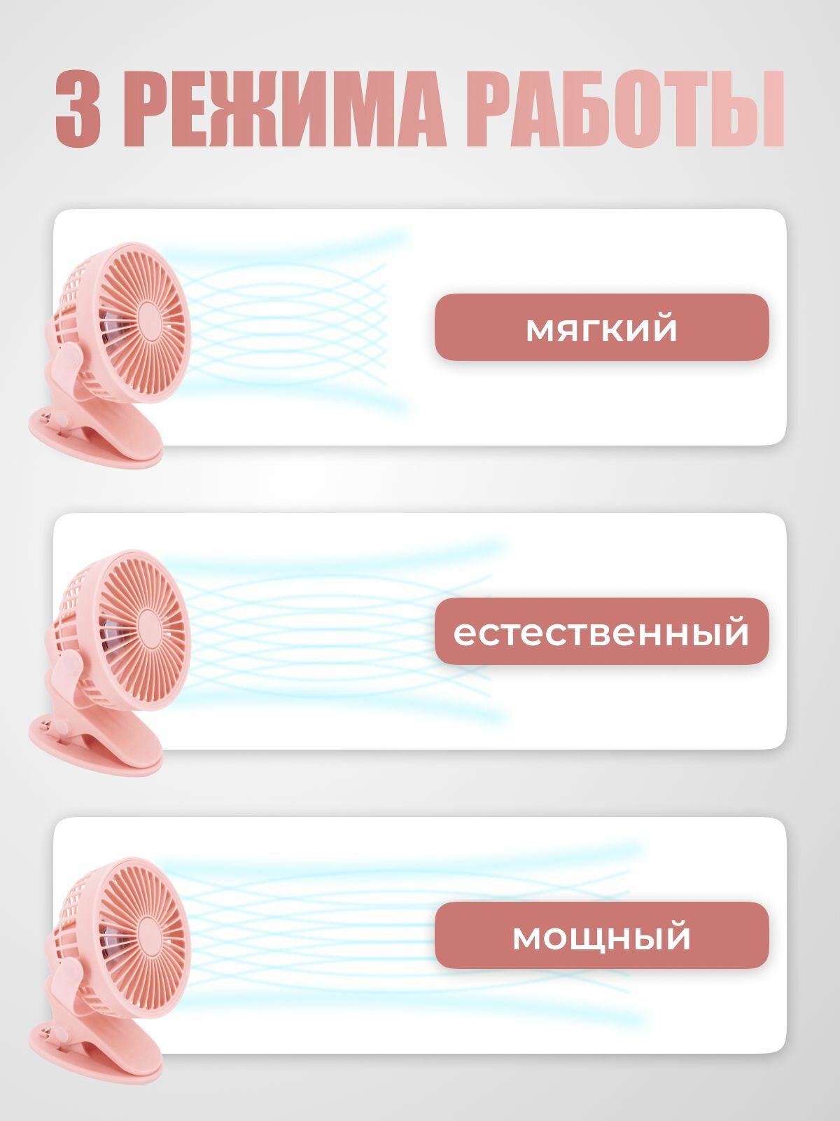 Настольный портативный мини вентилятор на прищепке для дома и офиса от USB / вентилятор настольный