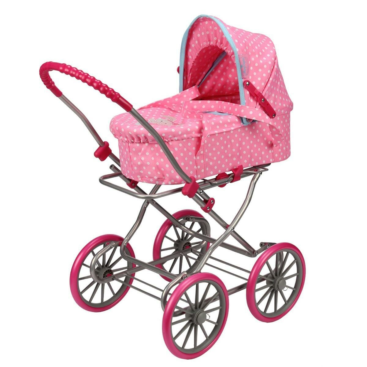 Кукольная коляска-трансформер "Зайка" с люлькой и прогулочным блоком, розовый горошек, 60х33х62см
