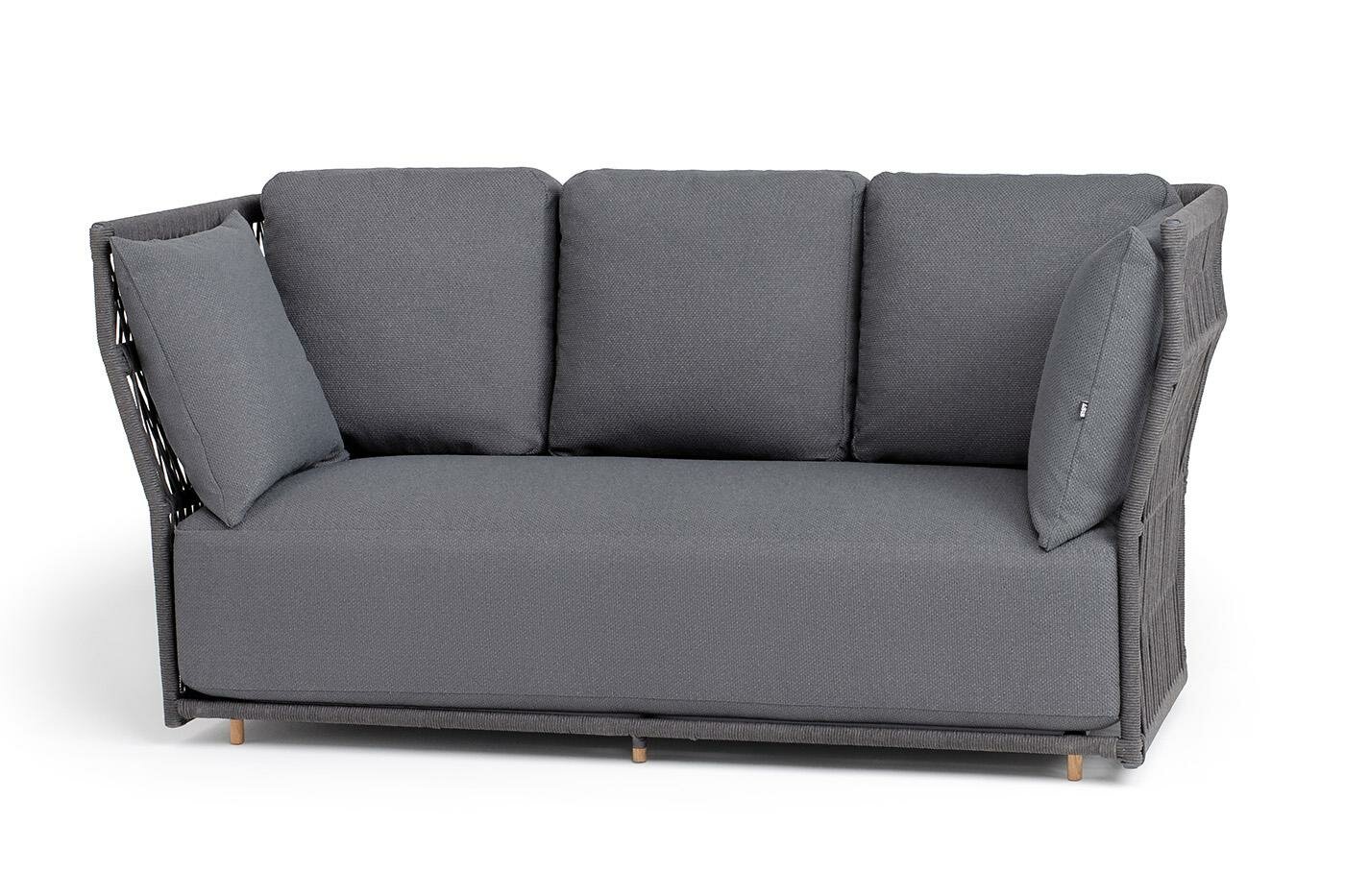 Диван 4SIS "Лугано" диван 3-местный плетеный из роупа, каркас алюминий темно-серый (RAL7024) муар, роуп темно-серый круглый, ткань темно-серая YB25-0027 арт. LUG-S-3-001 RAL7024 Mua D-grey(D-grayYB25-0027)