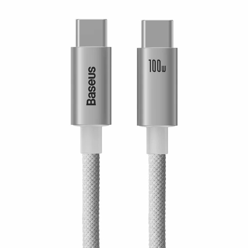 USB-кабель Baseus 100 Вт для iPhone 17 16 15 promax USB C to Type C, кабель для быстрой зарядки для мобильного телефона Xiaomi Samsung MacBook iPad 1m, White