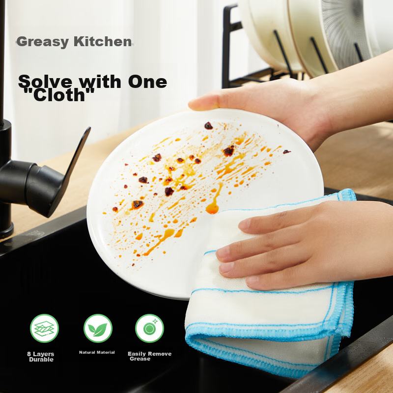 3M Scotch-Brite Dish Cloth, Easy-Clean 8-Layer Durable Kitchen Cloth, Absorbent And Degreasing, 3-Pack