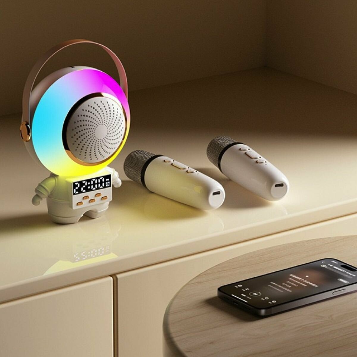 Портативная колонка с 2 микрофонами, детская караоке система Космонавт