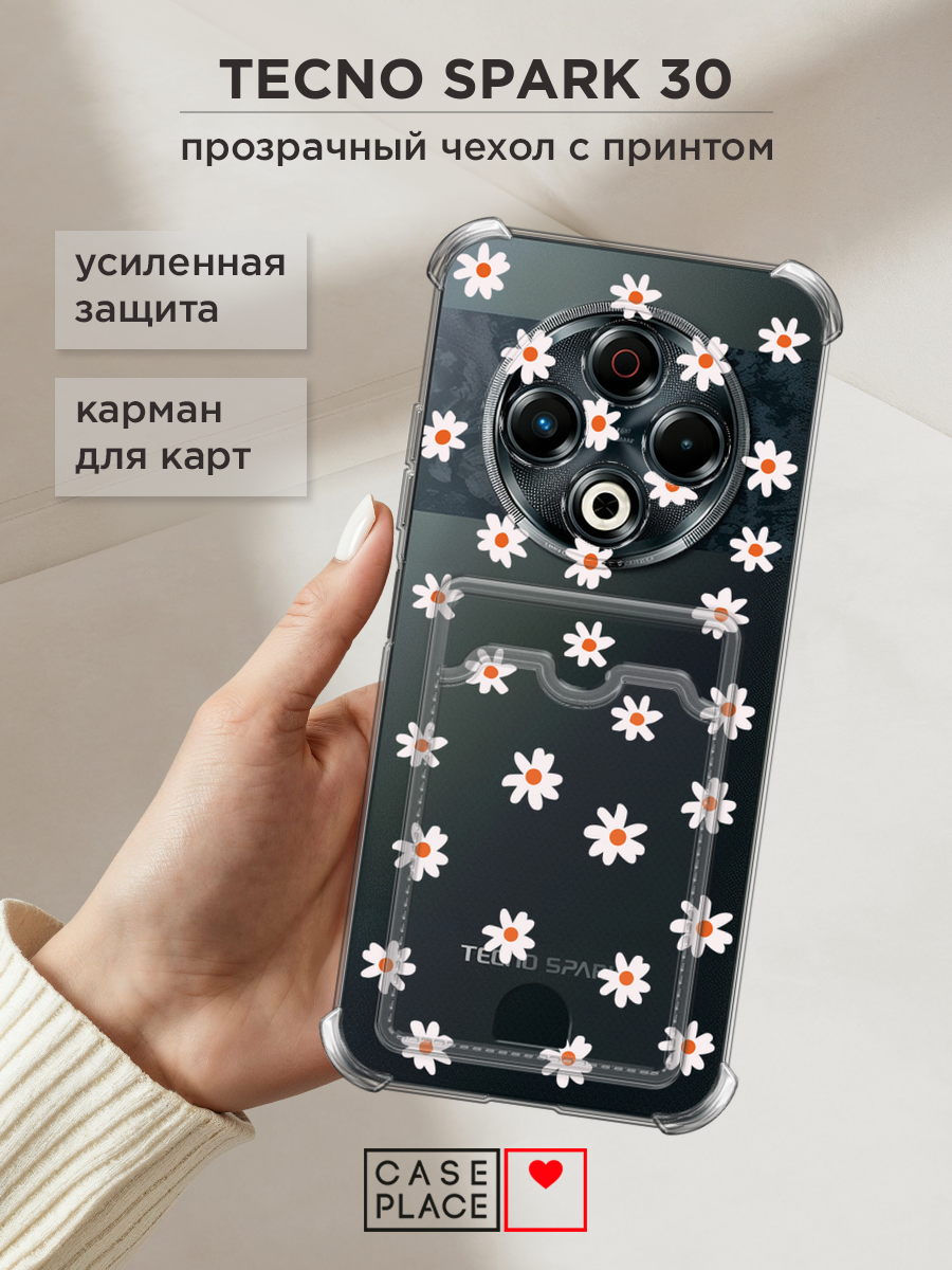 Чехол на Tecno Spark 30 (Текно Спарк 30) с картой и принтом Ромашки рисунок