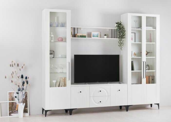 Гостиная мебель Валенсия №60 белый шагрень МДФ, размер 272,2,1х38,3х225,2 см