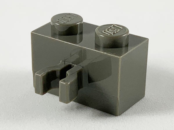 Brick, Modified 1 x 2 with Clip (Vertical Grip) (Undetermined Type), 30237 Dark Gray U