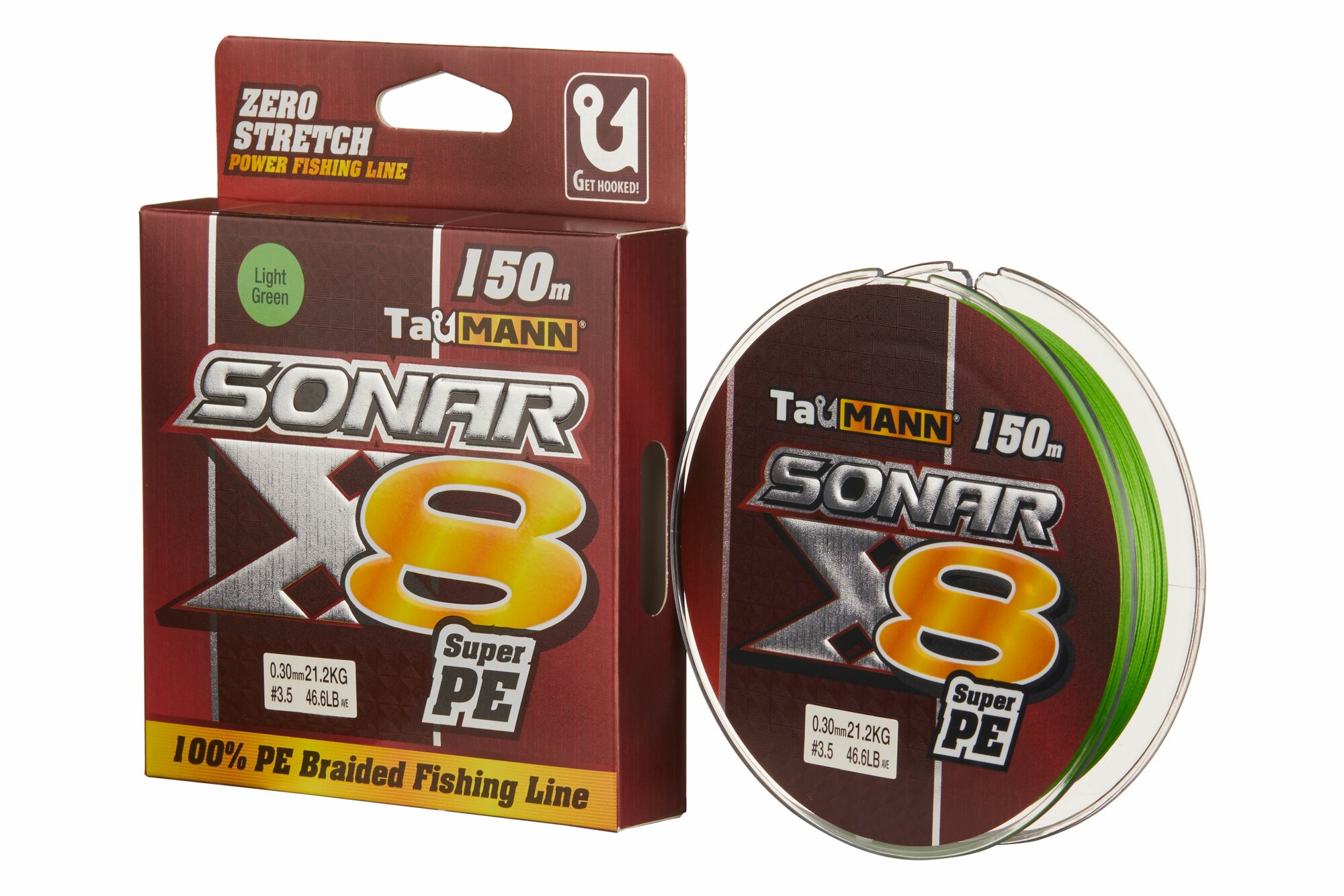 TauMANN Леска плетёная Sonar PE X8 150m #3.5 (0.30mm) Light Green