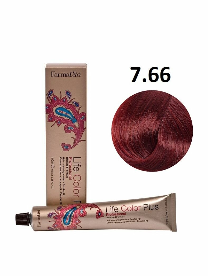 Крем-краска для волос Farmavita Life Color Plus 7.66 блондин насыщенно-красный (алый), 100 мл
