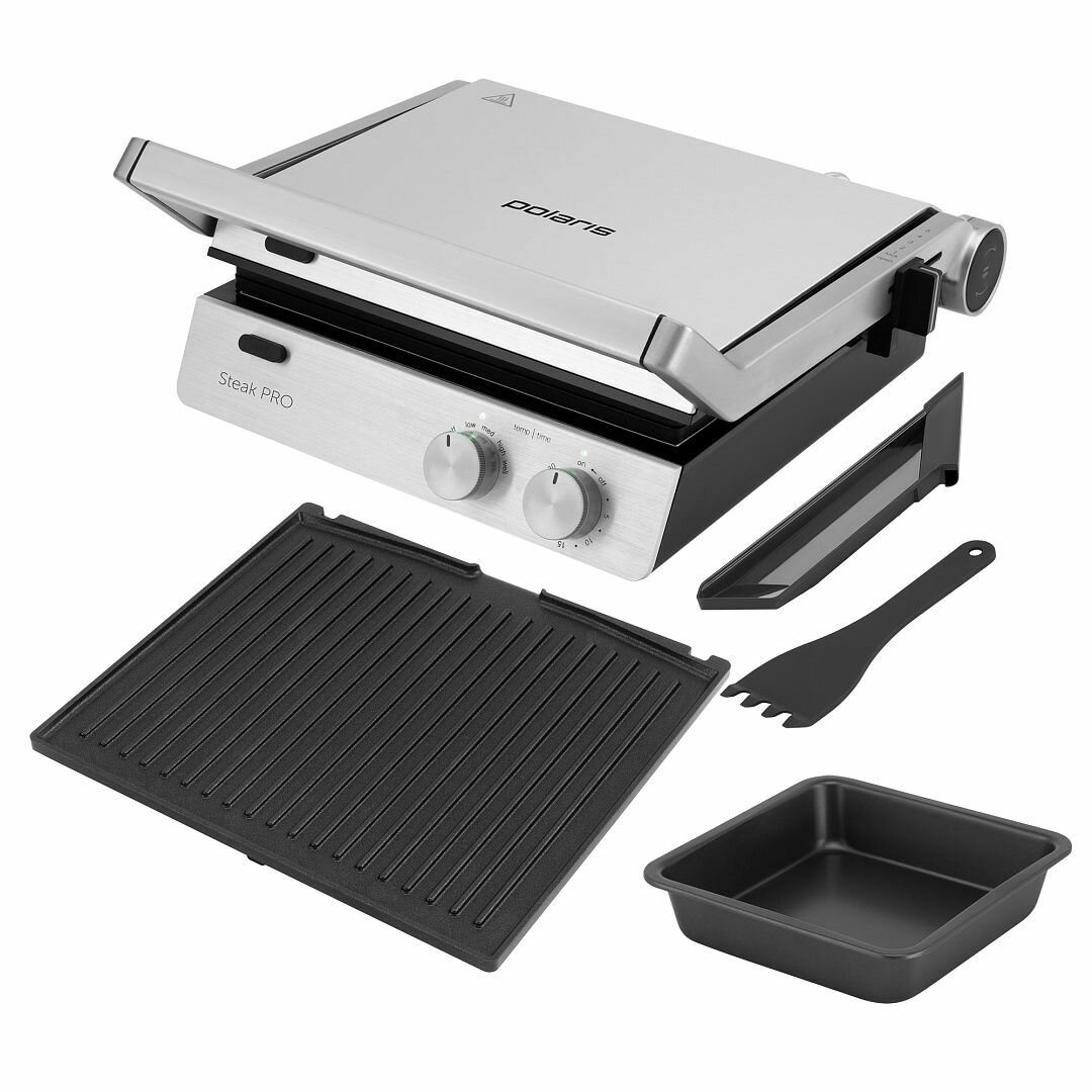 Гриль электрический POLARIS PGP 2803, серебристый, 2000 Вт, 2 панели