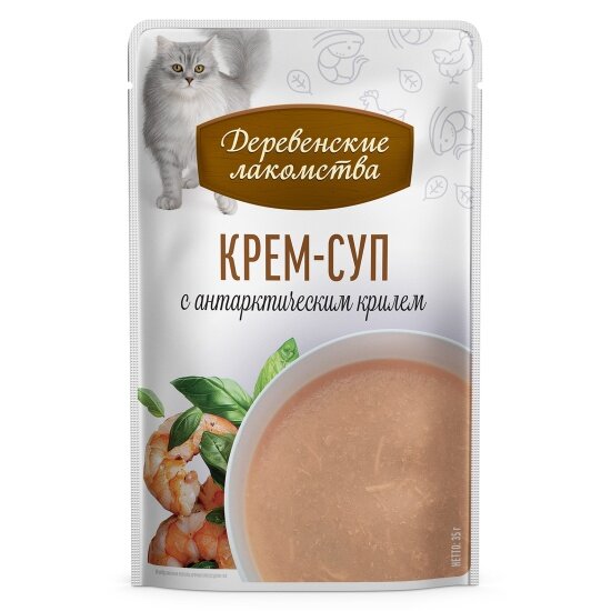 Лакомство для кошек Деревенские Лакомства , крем-суп с антарктическим крилем, 4х35 г.