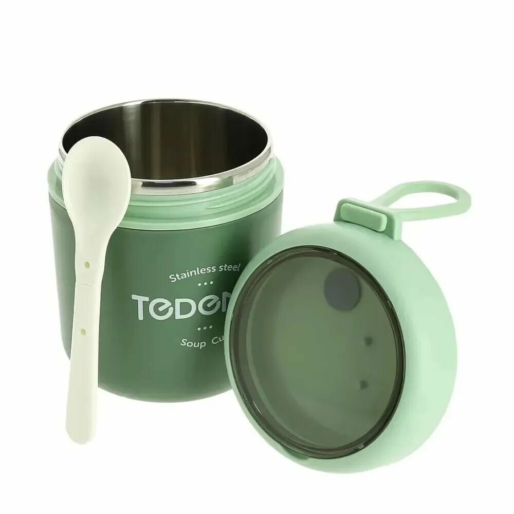 Термос "Непроливайка", нержавеющая сталь, сохранение тепла/холода до 4 ч, 0,5 л, зеленый