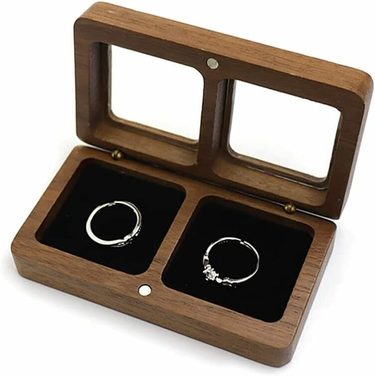 Деревянная Коробка Для Обручальных Колец С Квадратным Окном Из Акрила, Подходит Для 2 Колец