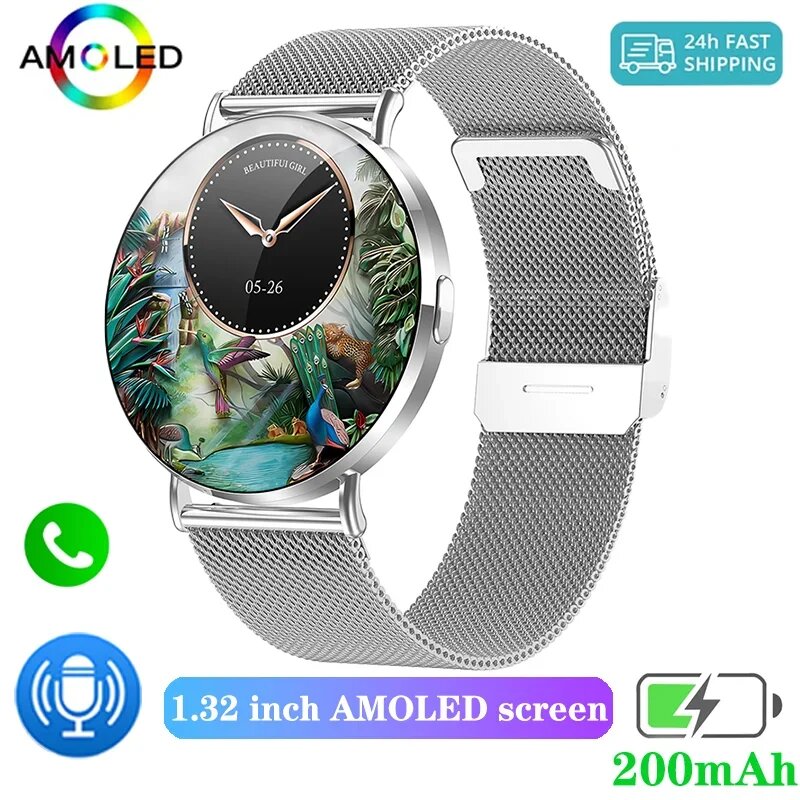 Xiaomi Mijia Смарт-часы женские Bluetooth вызов 3D динамический циферблат электроника часы монитор сердечного ритма водонепроницаемые женские часы для фитнеса, Silver steel