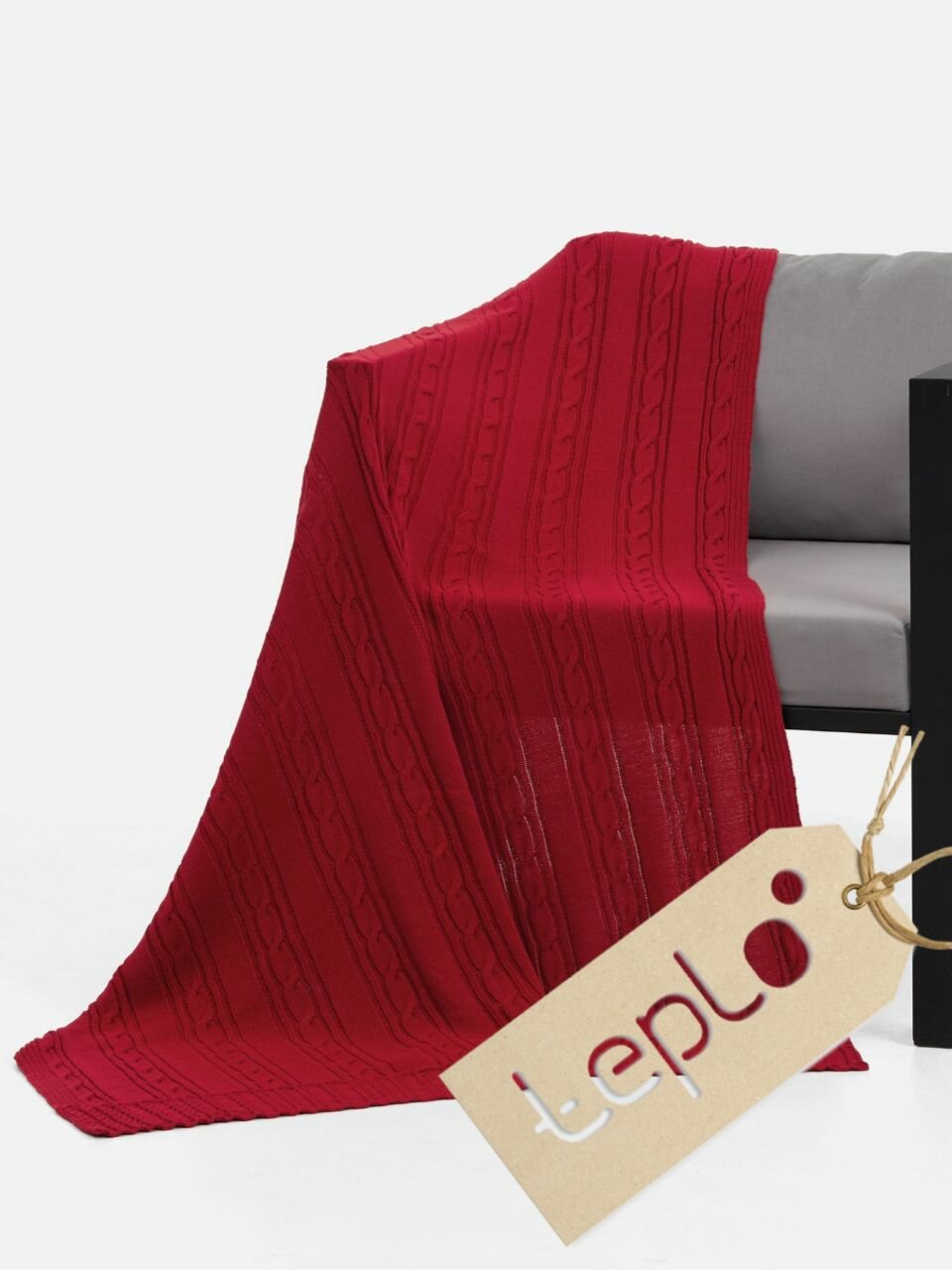 Плед покрывало на диван 110х170 см акриловый вязаный подарочный, Remitti, красный