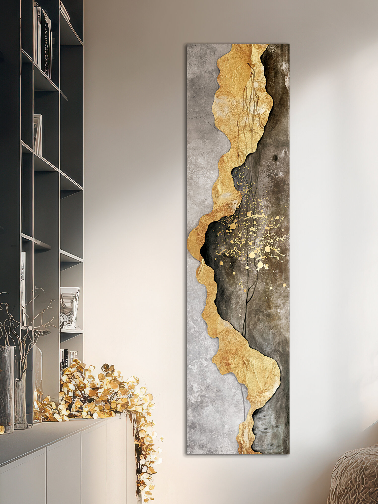 Картина абстракция на холсте на подрамнике "Исток" 40х160 см большой вертикальный формат, Графис