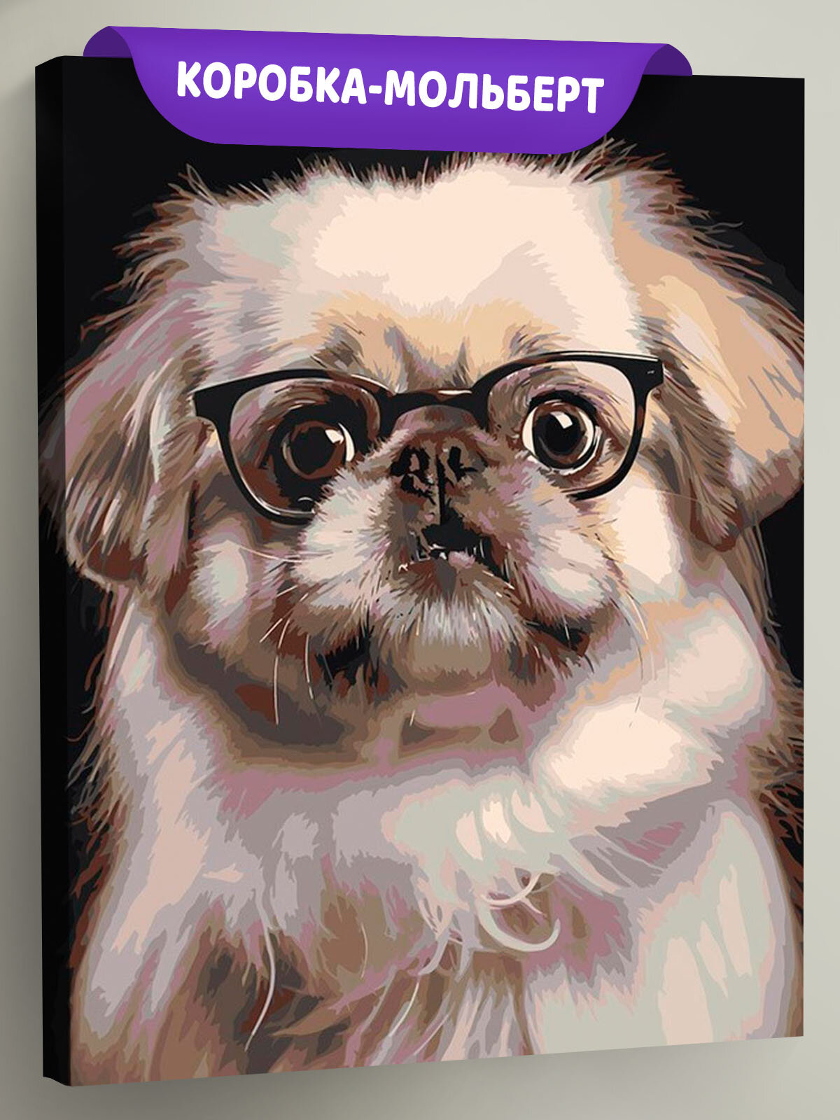 Картина по номерам на холсте с подрамником "Собака Пекинес в очках" Раскраска 40х50 см, Стильная Животные