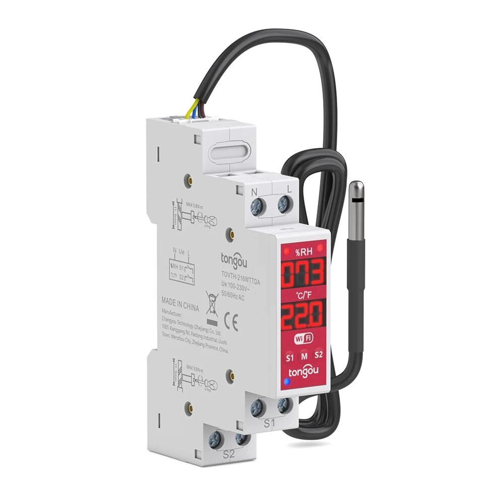 Датчик температуры и влажности Tuya, Wi-Fi, 2-местный интеллектуальный переключатель, DIN-рейка 18 мм, 3840 Вт переменного тока/300 Вт постоянного тока, таймер, Smart Life/Alexa/Google